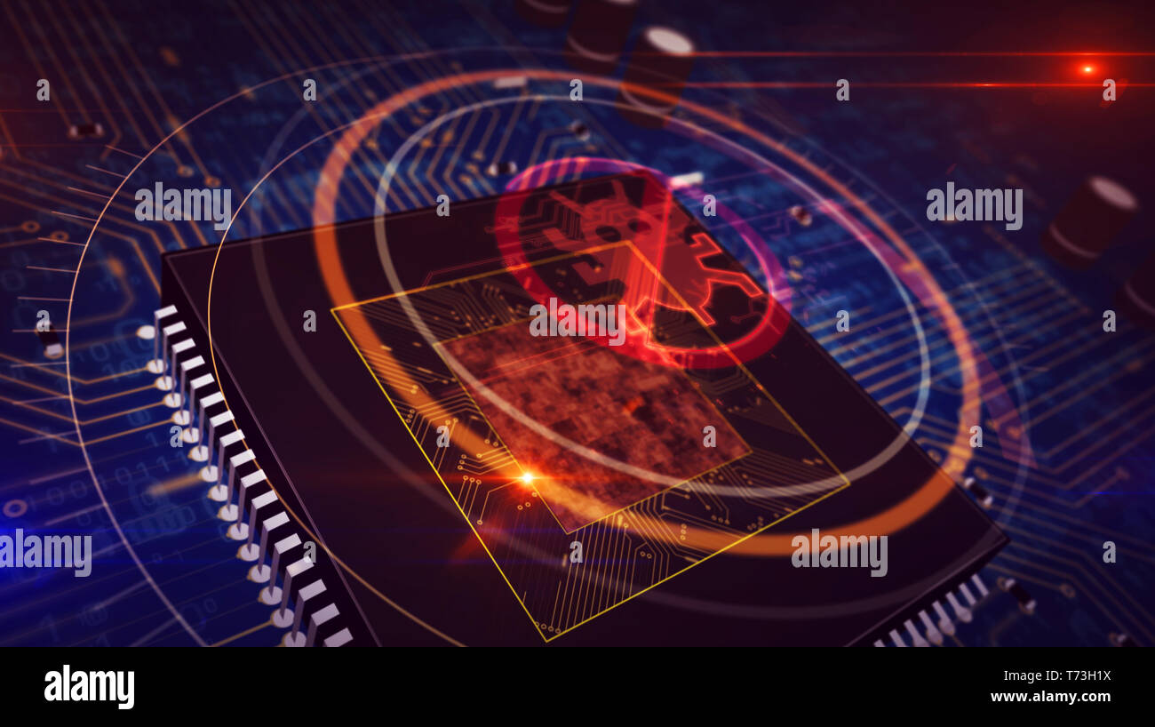 Digital protection concept with antivirus hologram display over working ...