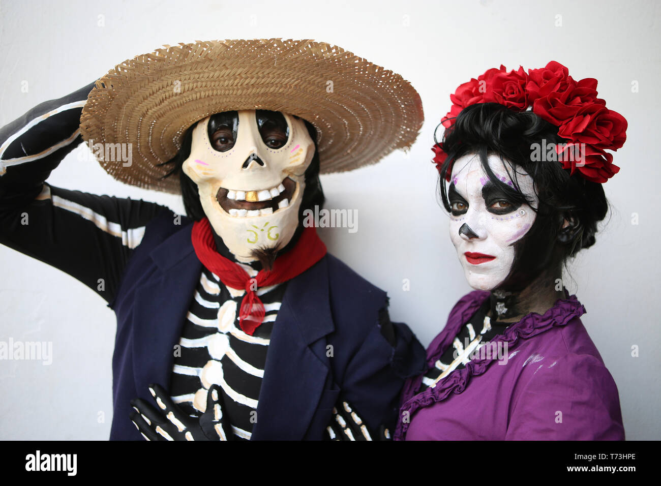 a woman characterized as Catrina pose for photo in Sao Paulo Stock ...