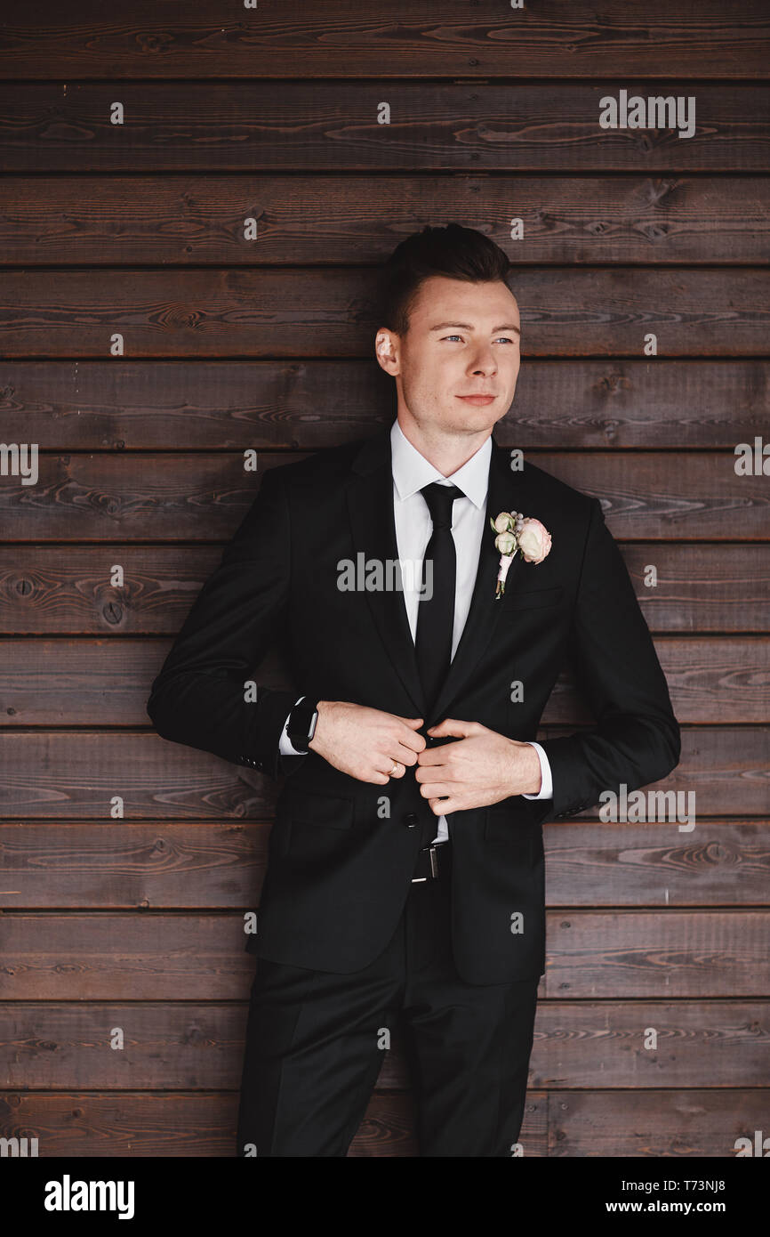 Man's style. Elegant young man. Close-up portrait of the man in a ...