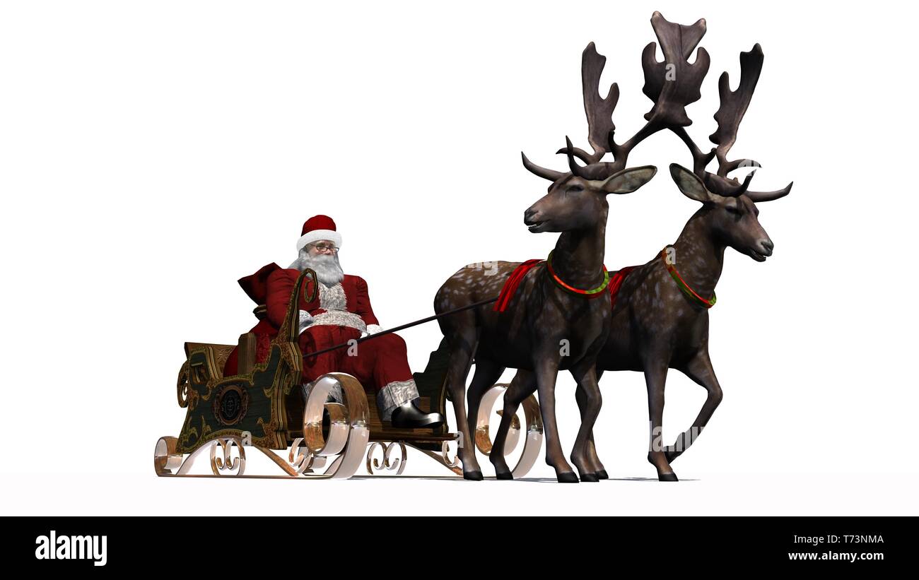 Santas Sleigh And Reindeer Realistic