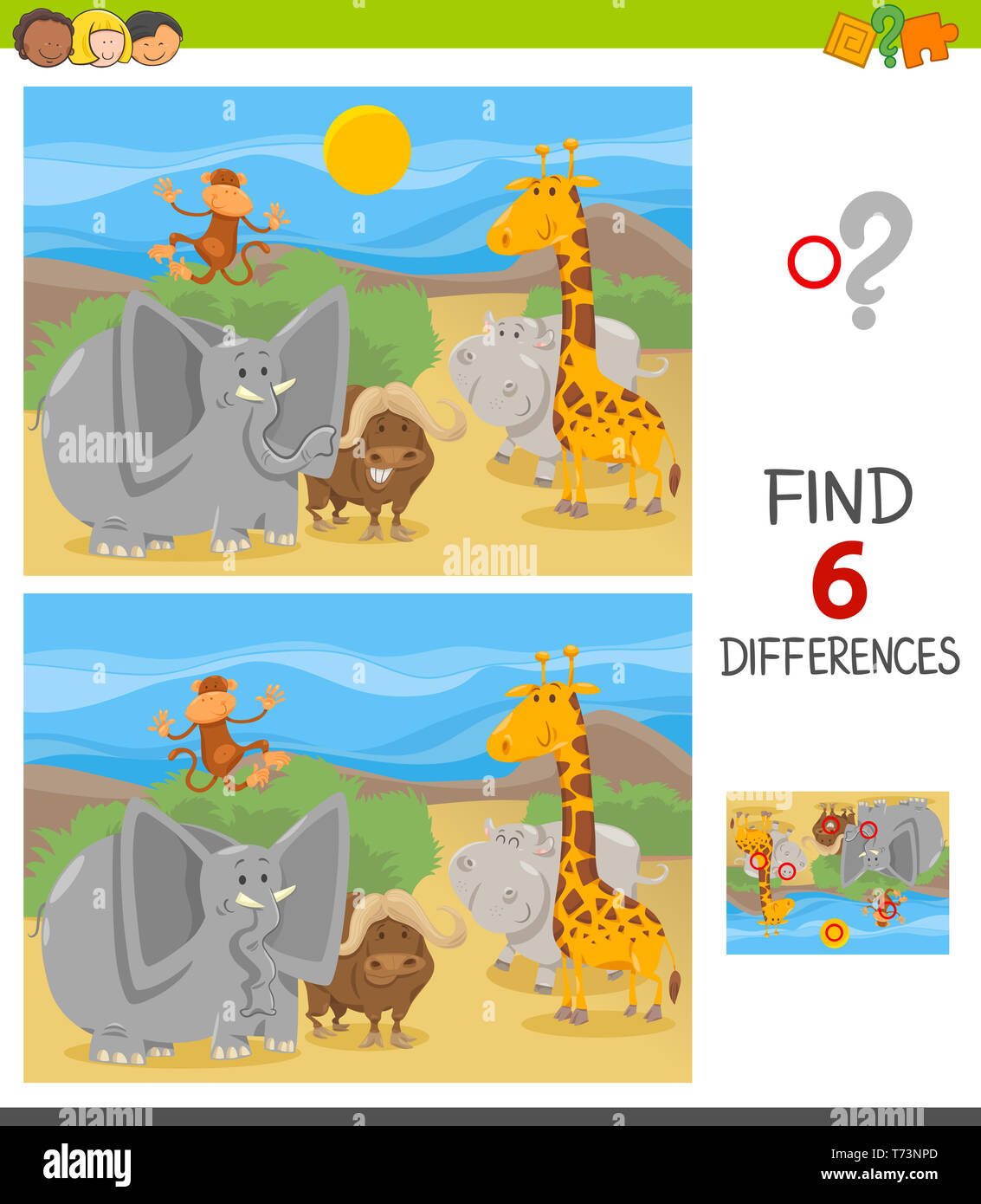 find differences game with cartoon animals Stock Photo - Alamy