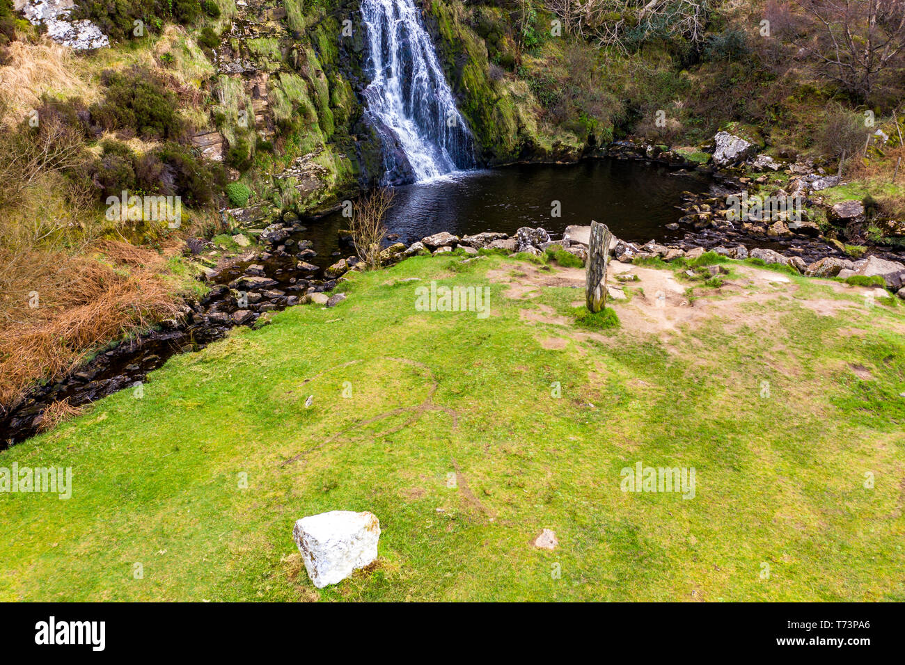 Aerial of Assaranca Waterfall in County Donegal - Ireland Stock Photo ...