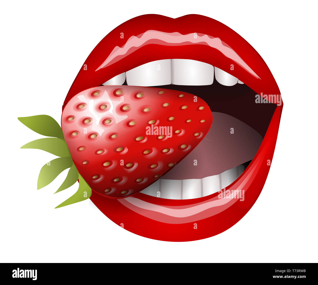 red lips biting a strawberry Stock Photo - Alamy