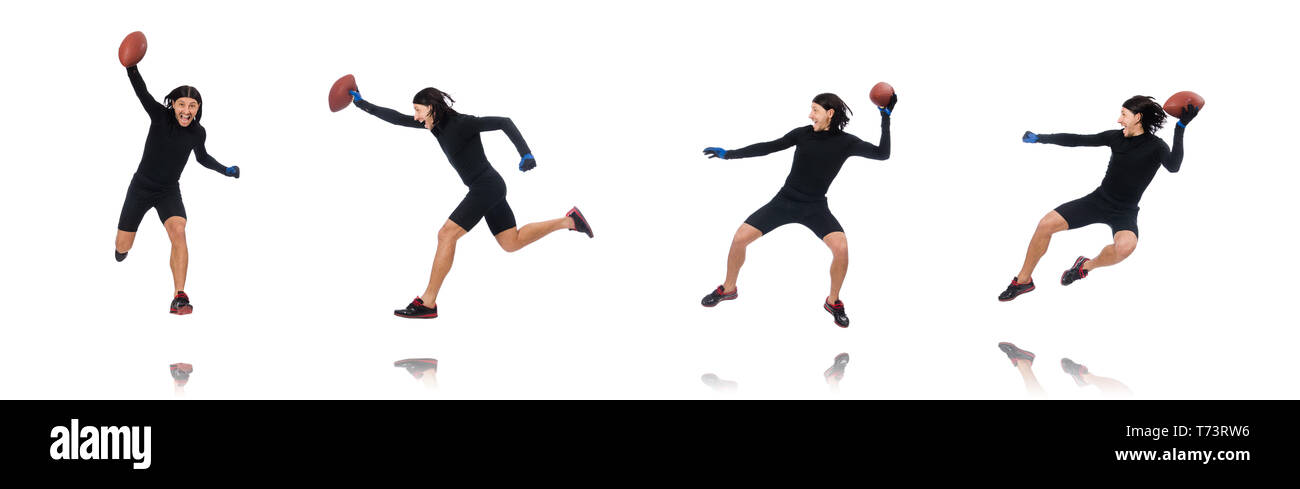 Man playing american football isolated on white Stock Photo - Alamy