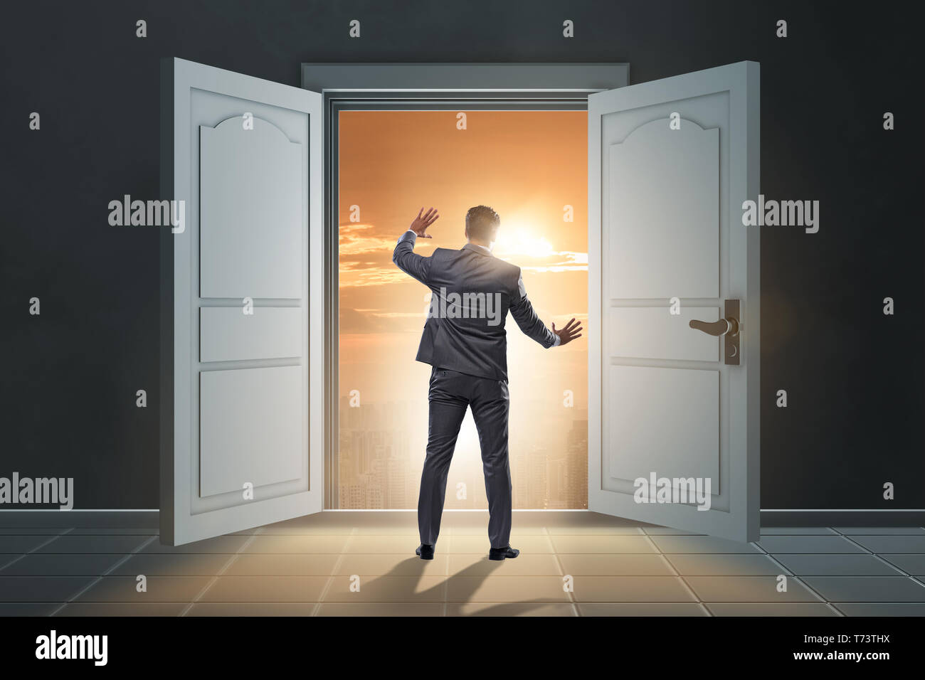 Businessman leaving through door hi-res stock photography and images ...