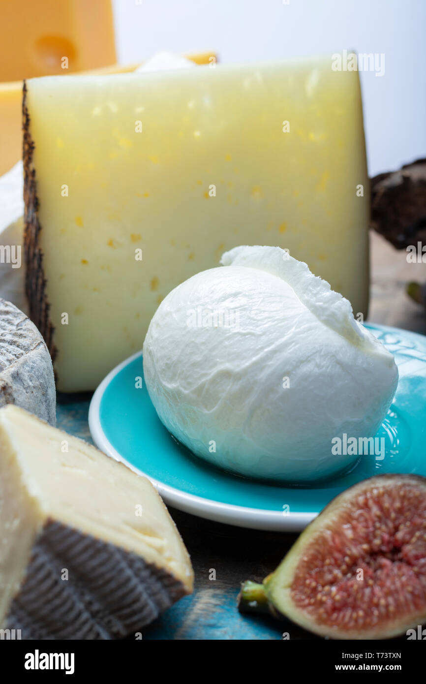 Famous European cheeses in assortment, Dutch red ball Edam and old ...