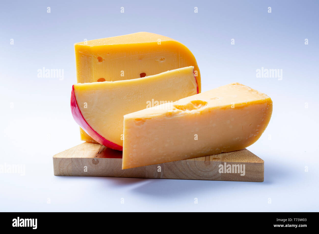 Assortment of traditional Dutch hard old cheeses made from cow milk ...