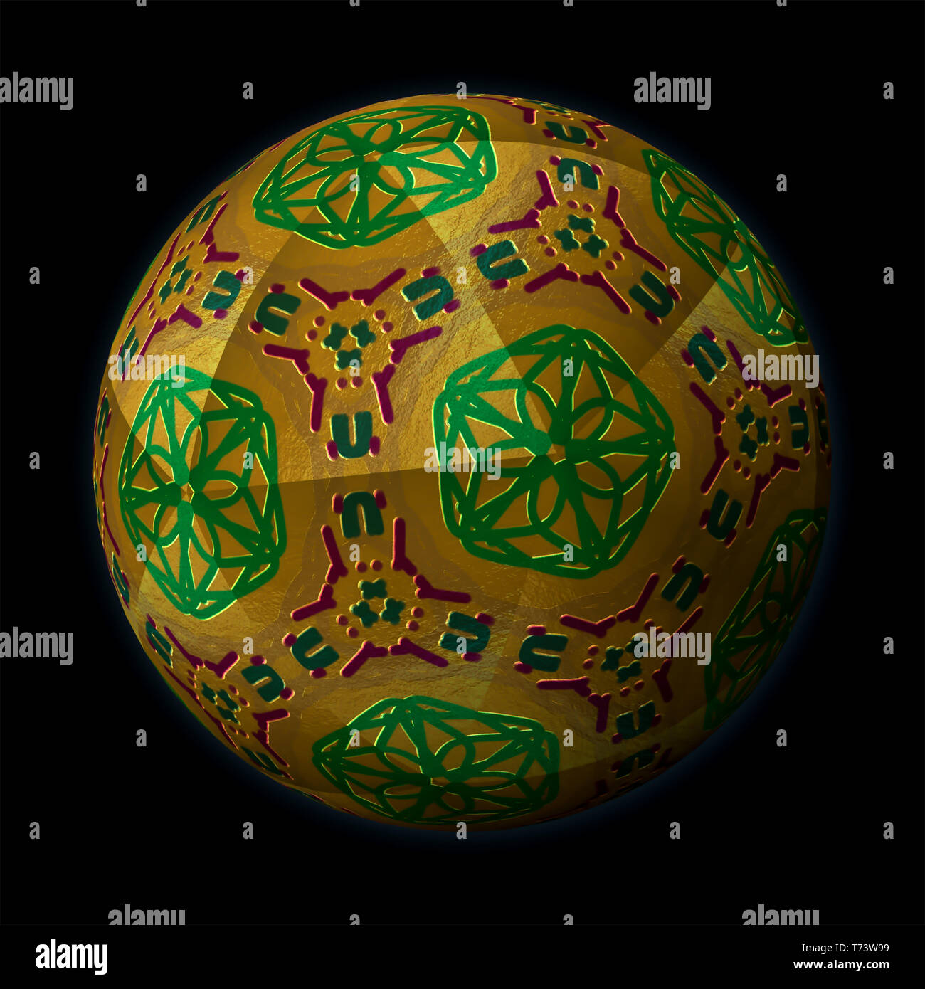 Artfully designed and colorful ball, 3D illustration on black ...