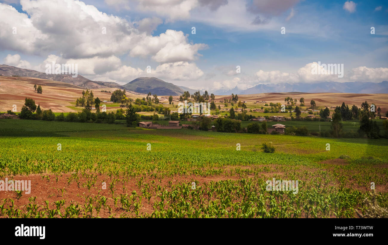 Farming fields near Cuzco in Peru, the andes Range corn farm Stock ...