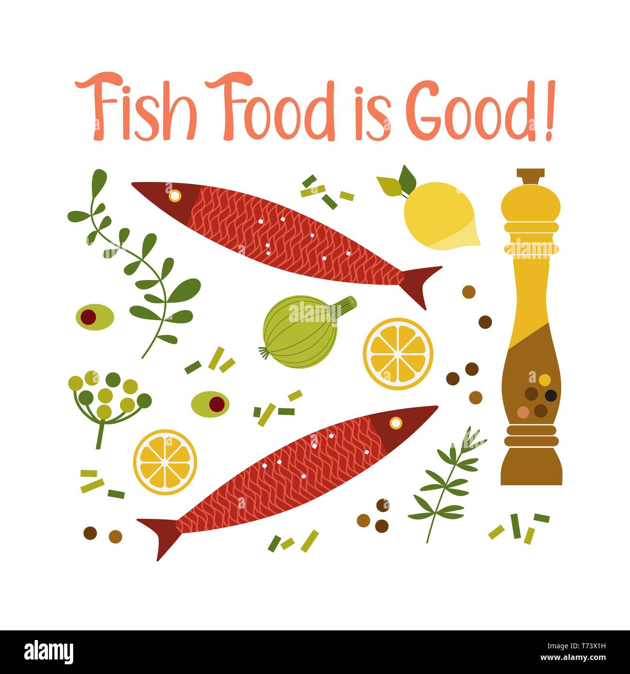 Flat hand drawn vector seafood icon collection Stock Vector Image & Art ...