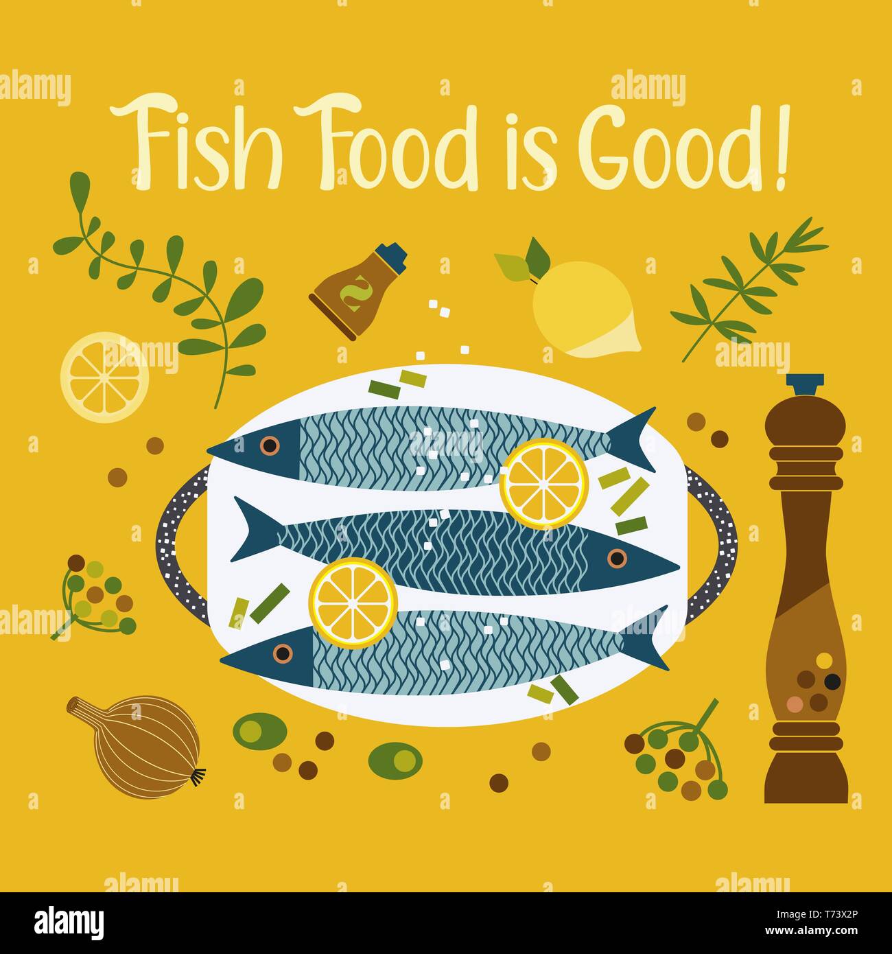 Flat hand drawn vector seafood icon collection Stock Vector Image & Art ...