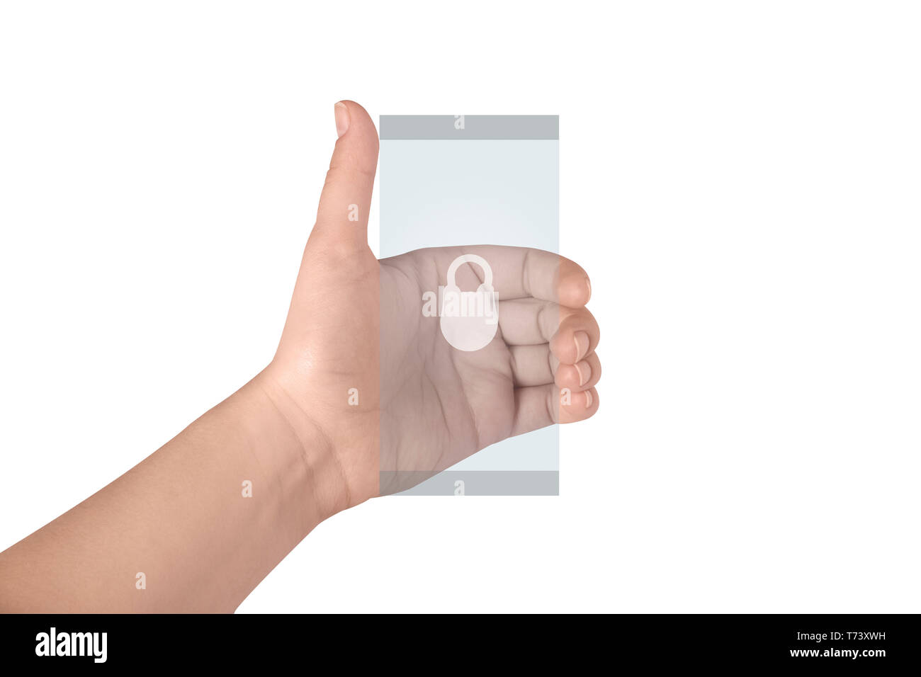 Transparent Mobile Smart Phone in woman's Hand new Digital Technology ...
