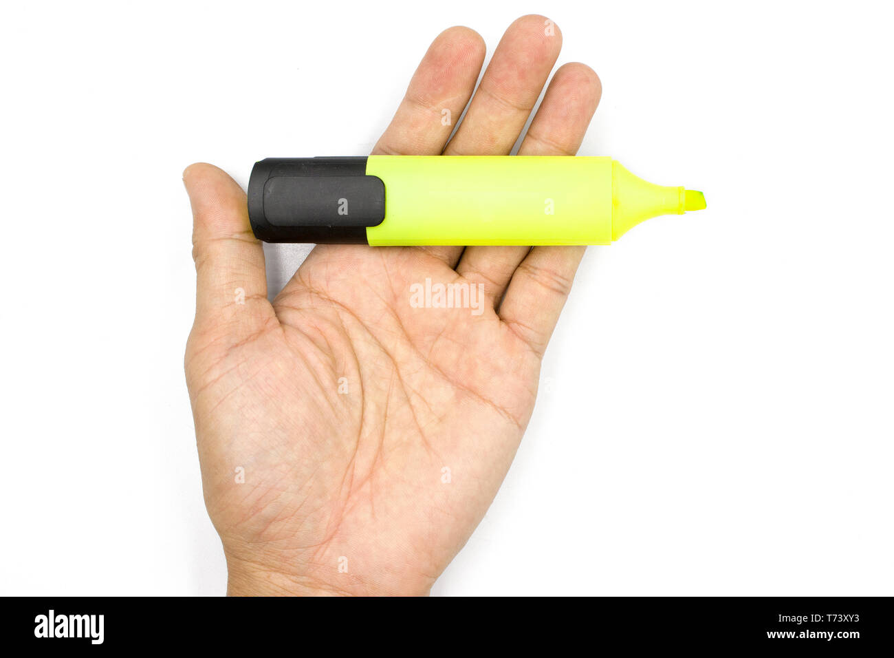A male hand holding markers pen, Highlighter, man hand isolated on ...