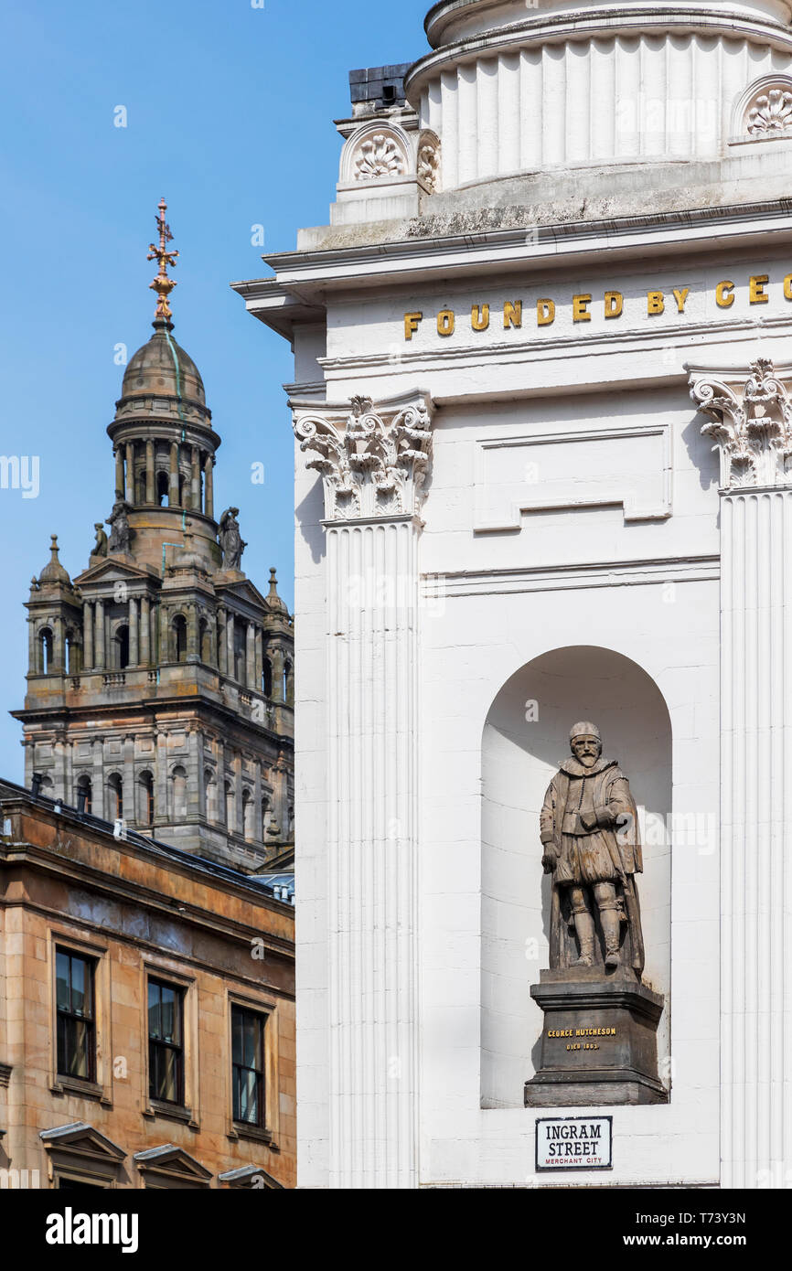 Statue of George Hutchison, inset into the wall of the building that he ...