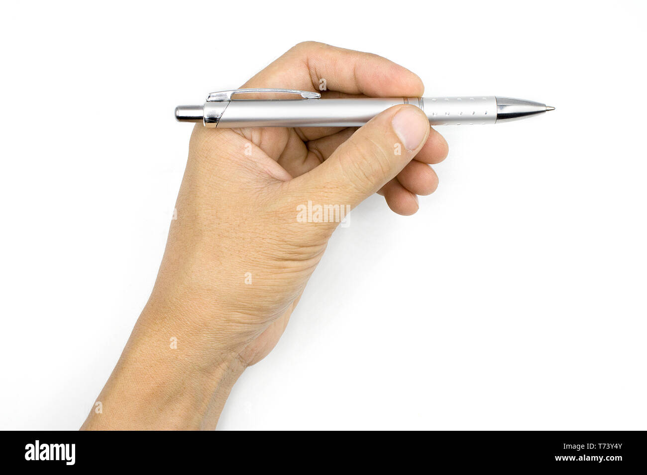A male hand holding pen, man hand isolated on white background High ...