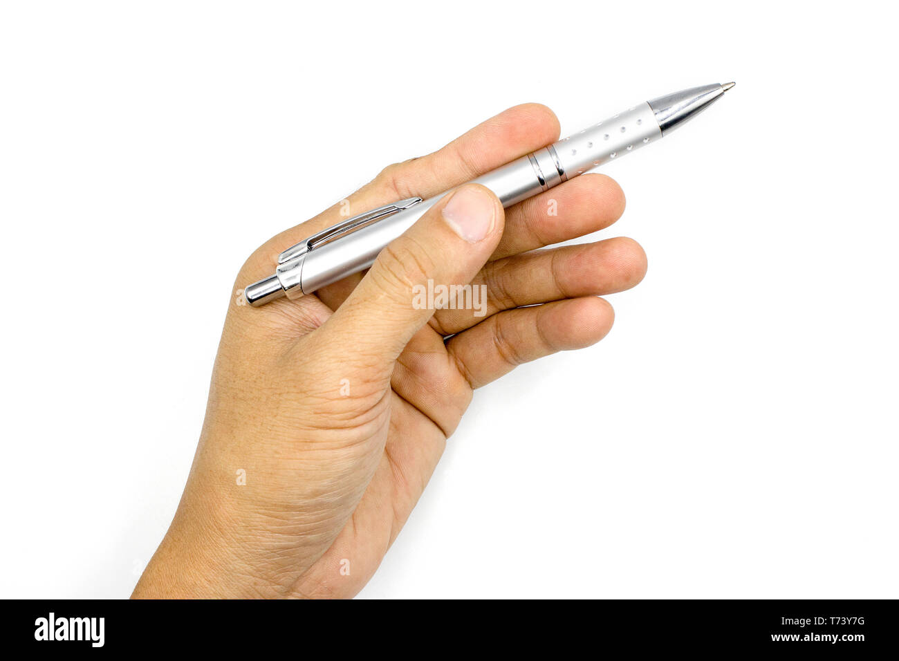 A male hand holding pen, man hand isolated on white background High ...