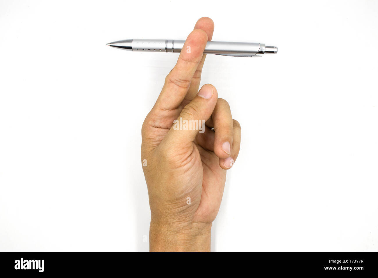 A male hand holding pen, man hand isolated on white background High ...