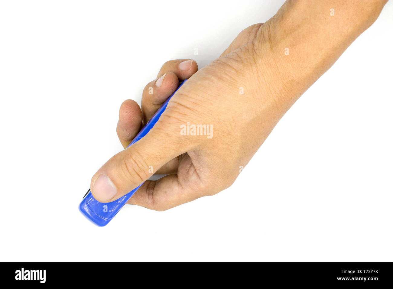A male hand holding stapler, man hand isolated on white background High ...