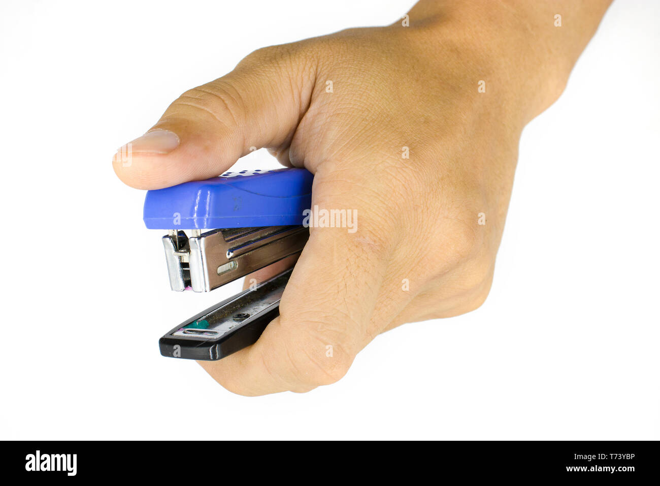 A male hand holding stapler, man hand isolated on white background High ...