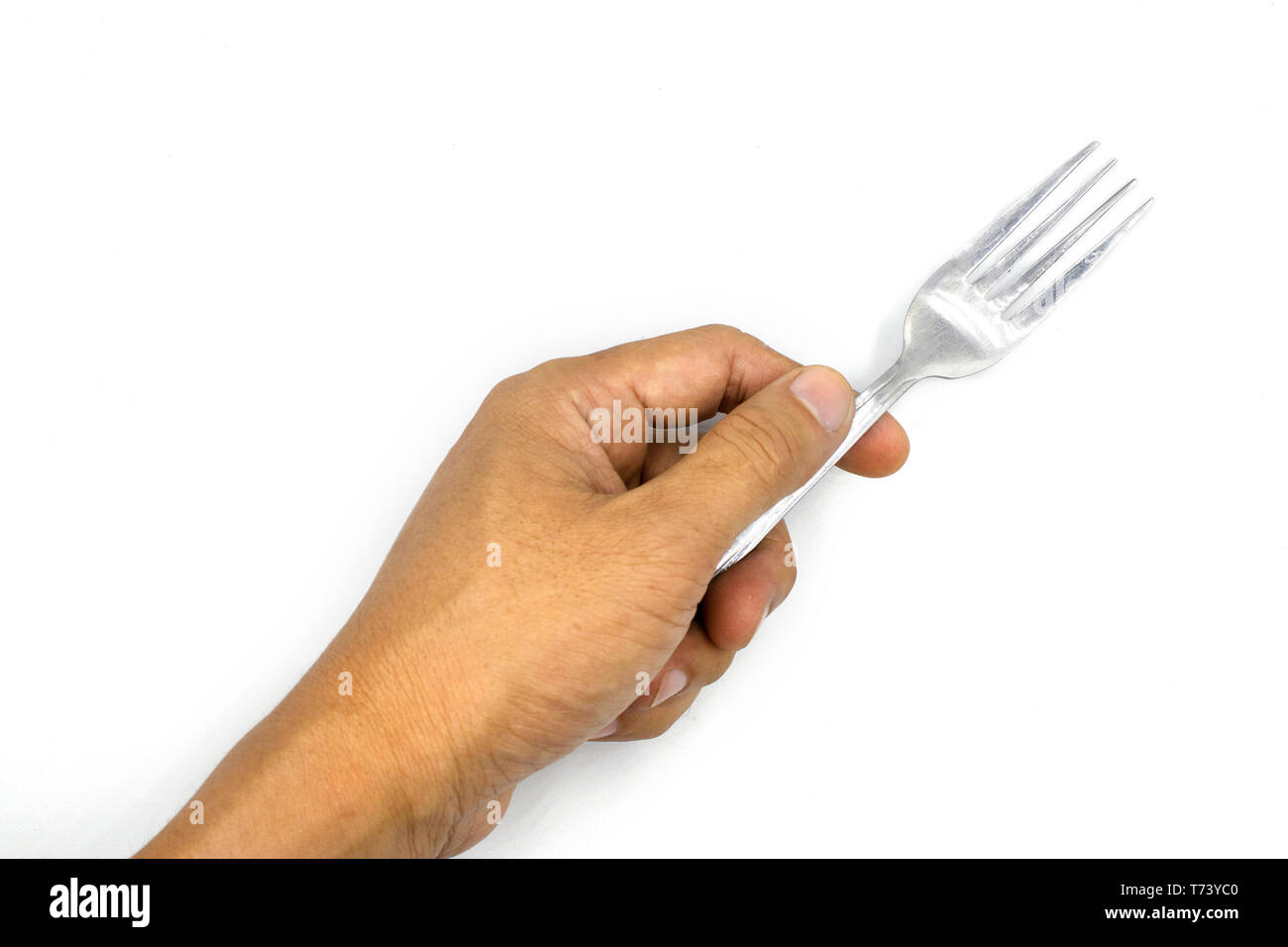 A male hand holding fork, man hand isolated on white background High ...