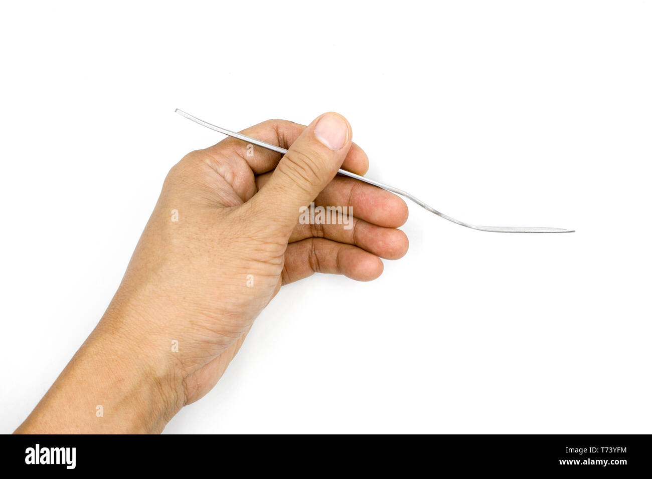 A male hand holding fork, man hand isolated on white background High ...