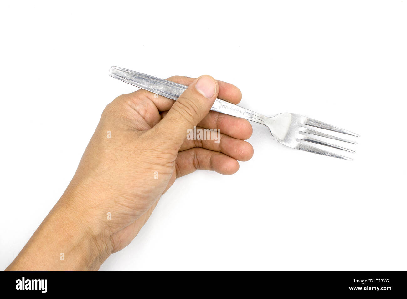 A male hand holding fork, man hand isolated on white background High ...