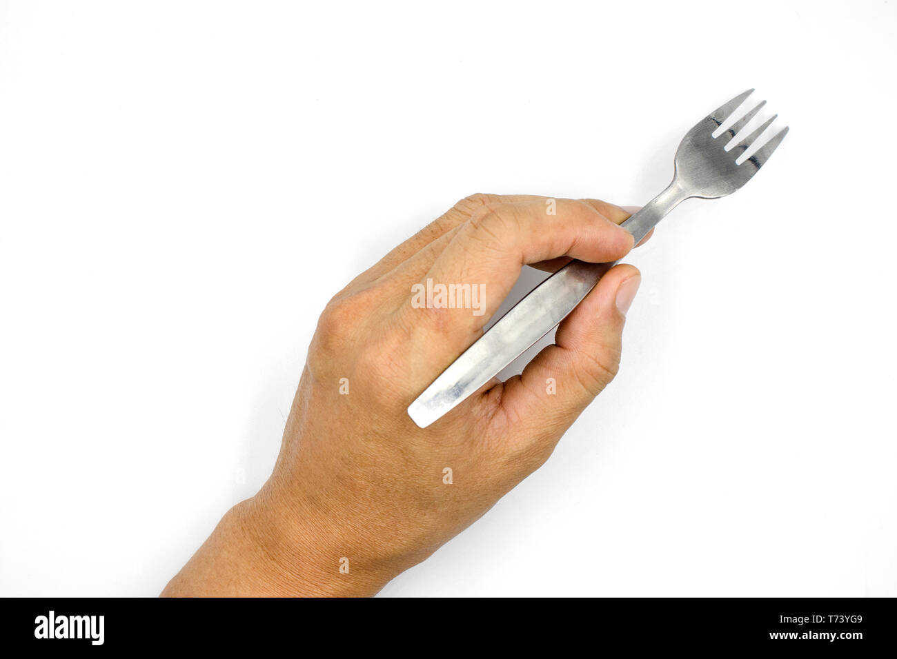 A male hand holding fork, man hand isolated on white background High ...
