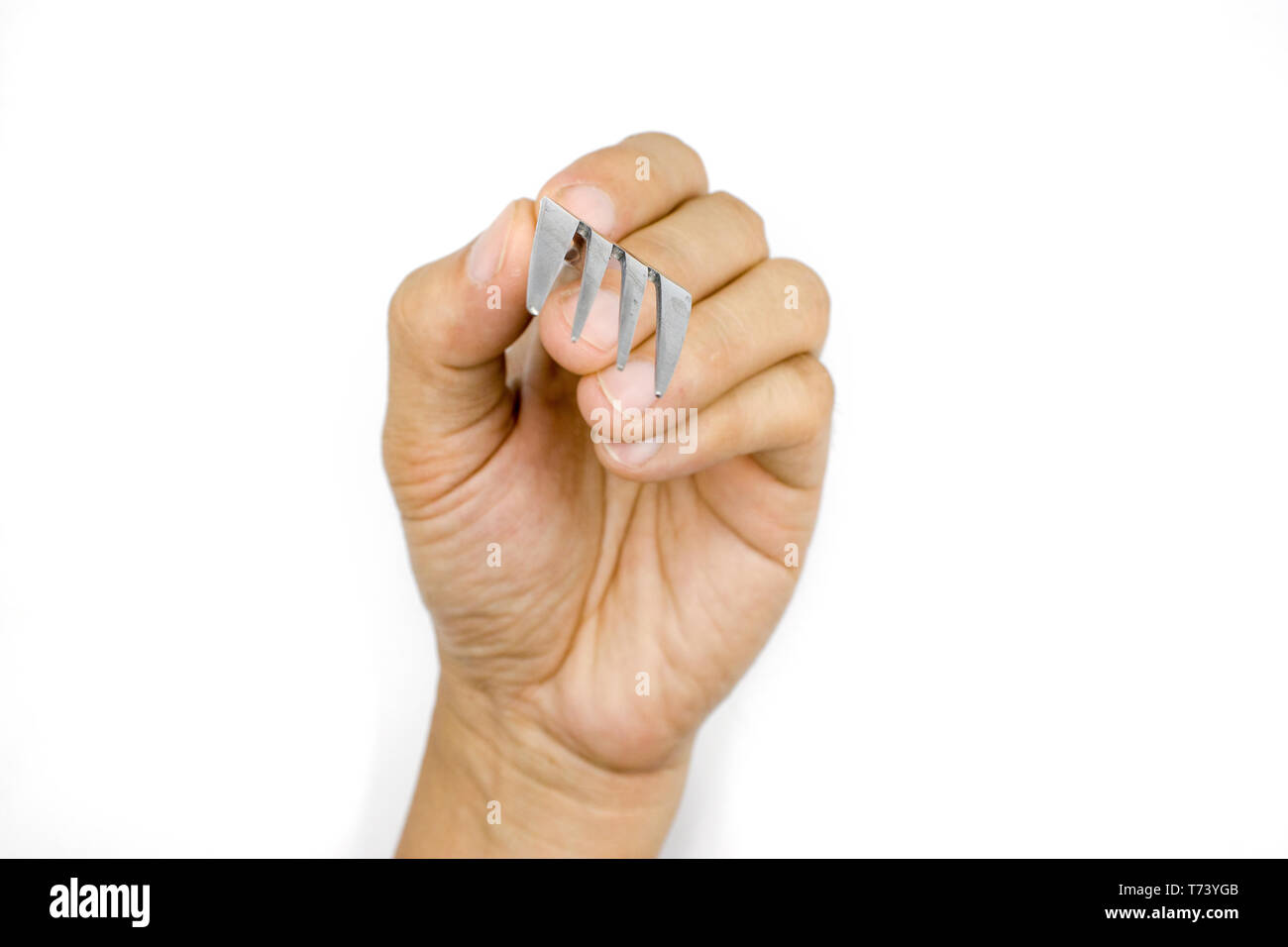 A male hand holding fork, man hand isolated on white background High ...