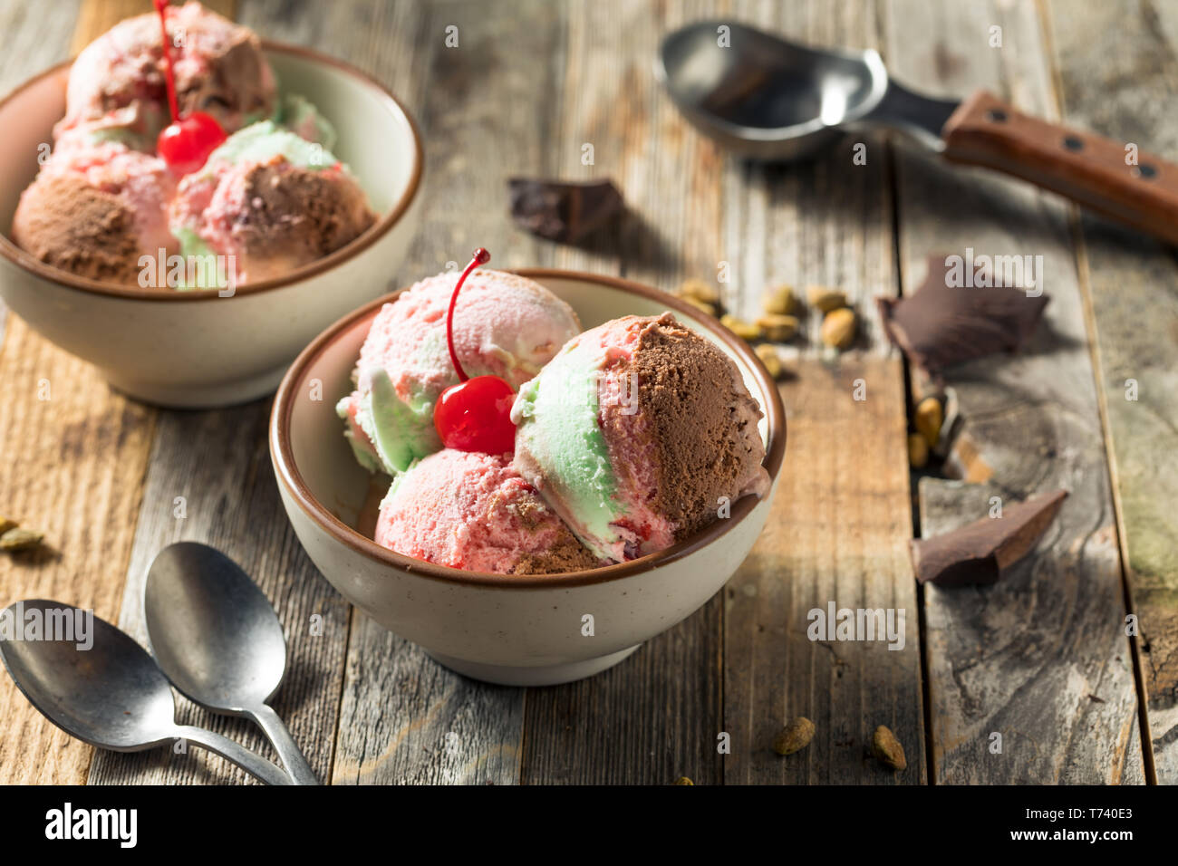 Sweet Spumoni Ice Cream with Cherry Pistachio and Chocolate Stock Photo ...