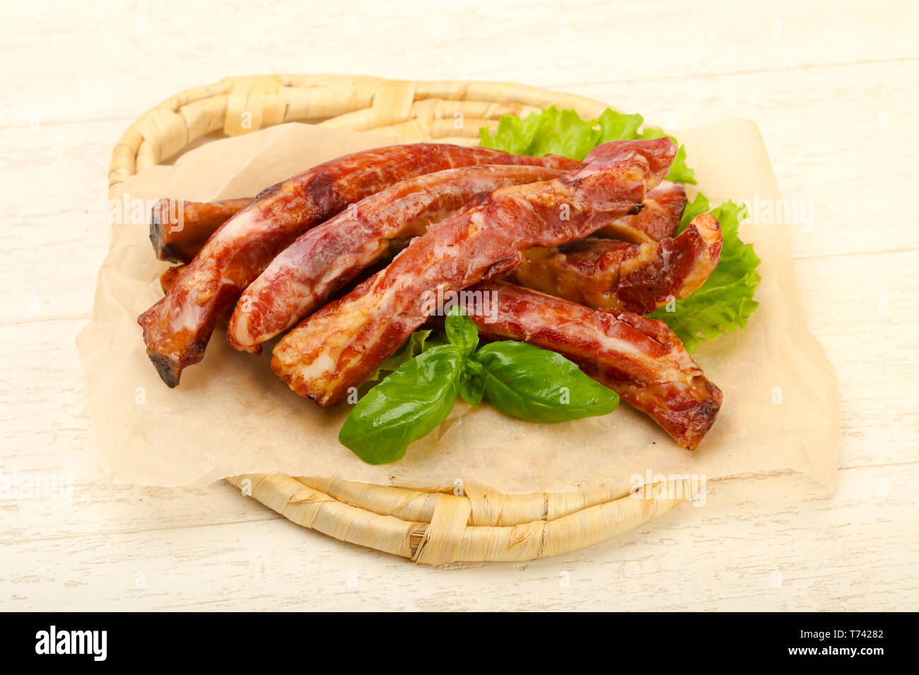 Smoked pork ribs snack Stock Photo - Alamy
