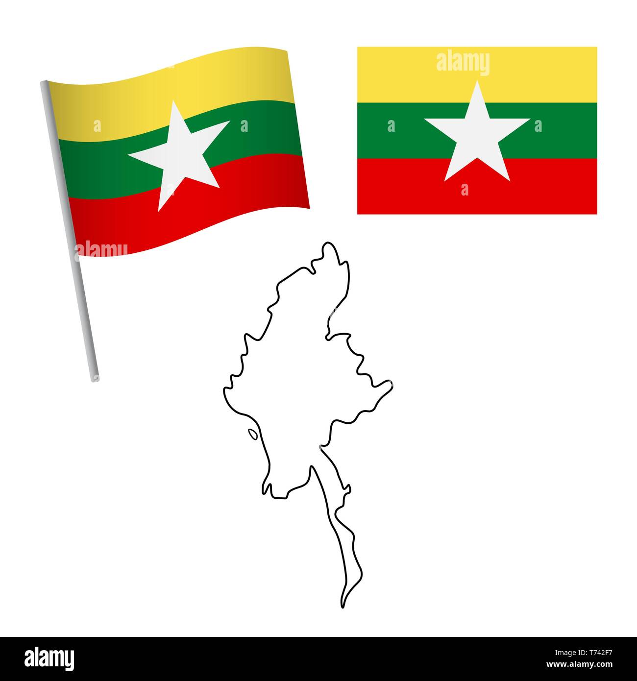 Myanmar flag and map. Patriotic background. National flag of Myanmar ...