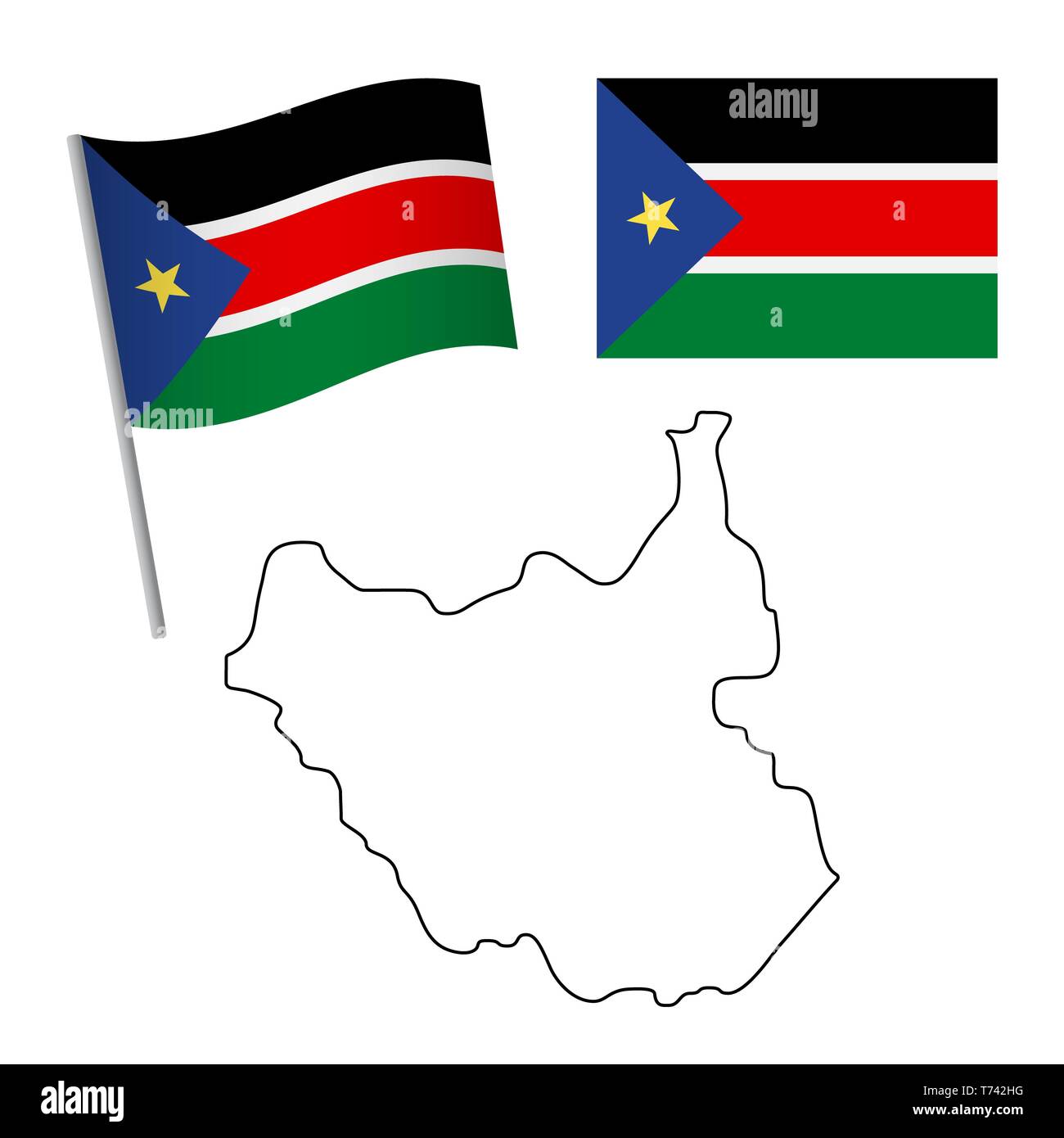 South Sudan flag and map. Patriotic background. National flag of South ...