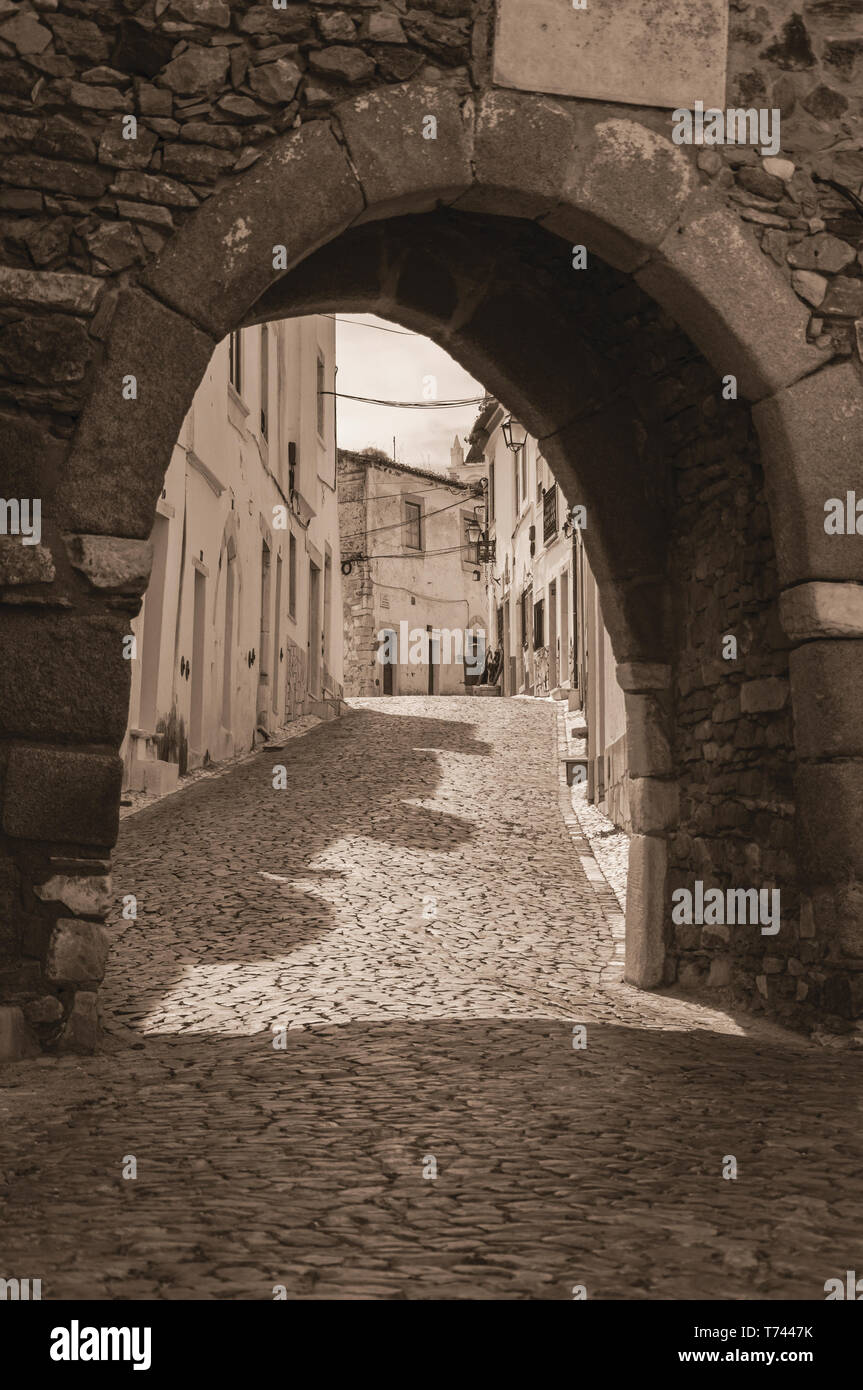 Gothic arched door in the stone outer wall called Sun Gateway at the ...