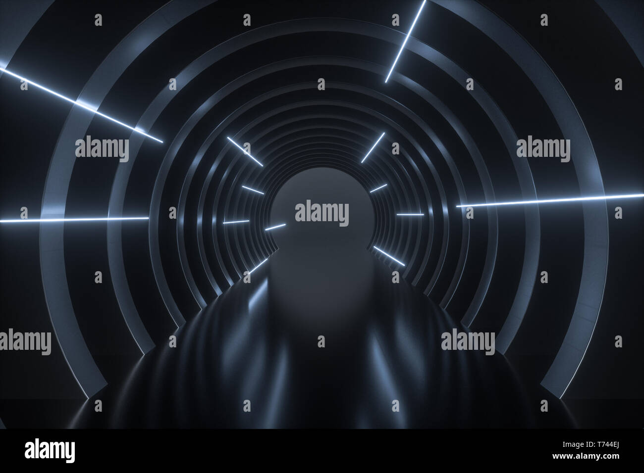 3d rendering, dark science-fiction tunnel, dark background. Computer ...