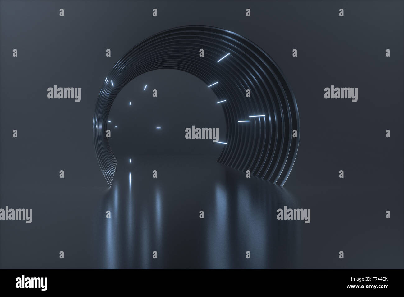 3d rendering, dark science-fiction tunnel, dark background. Computer ...