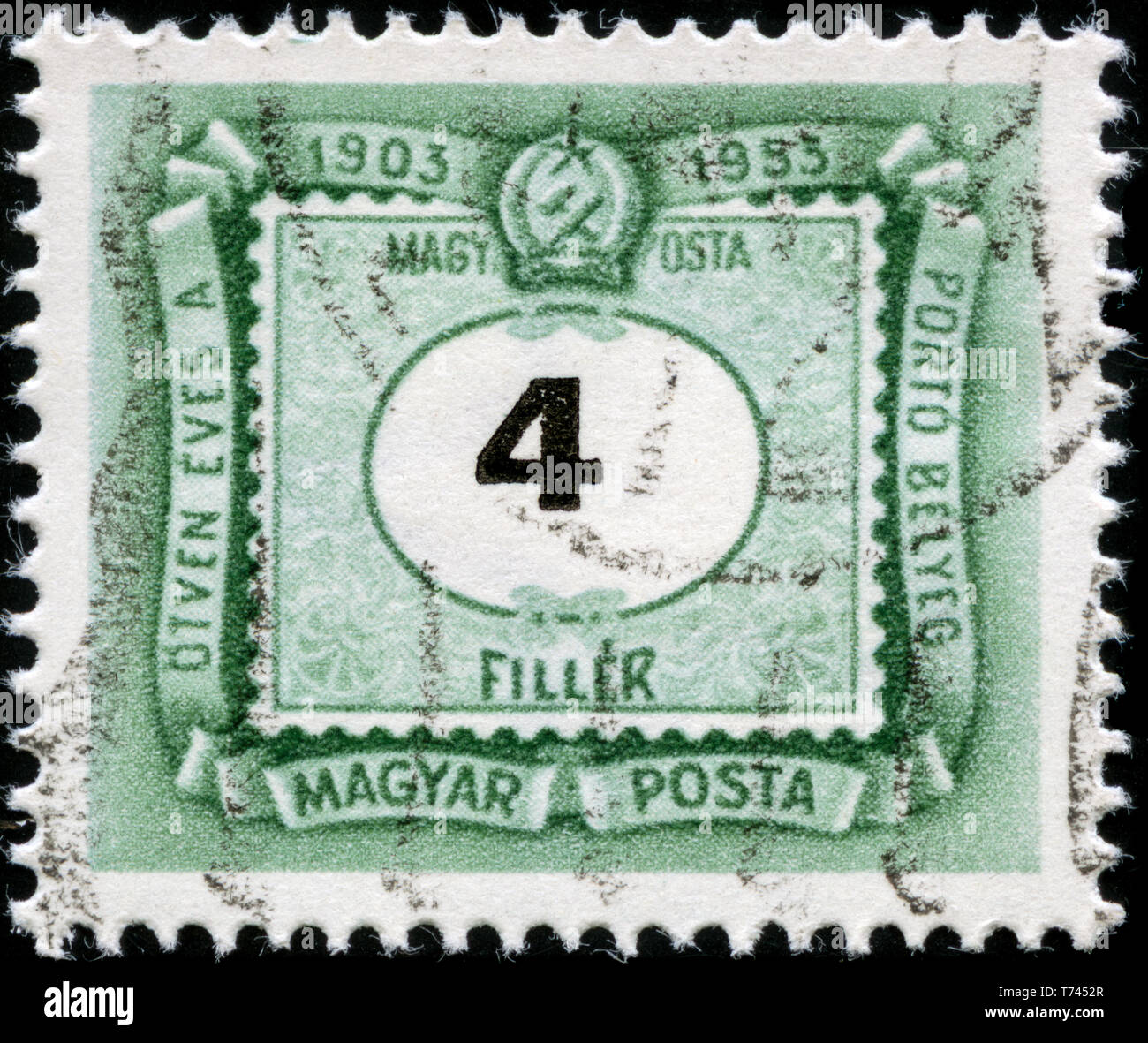 Postage stamp from Hungary in the Postage Due series issued in 1953 ...