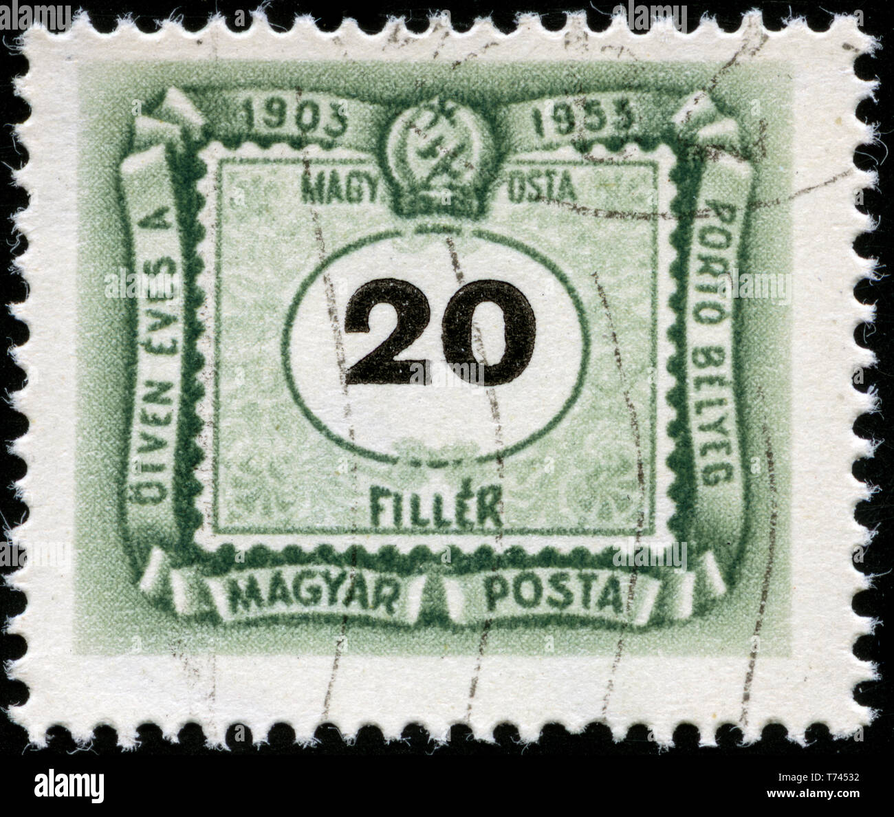Postage stamp from Hungary in the Postage Due series issued in 1953 ...
