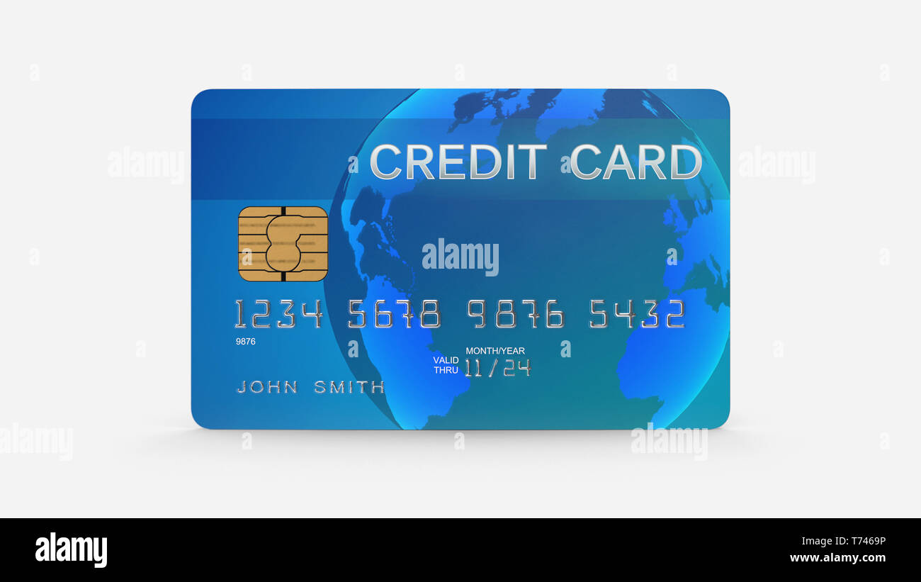 Credit card, blue plastic payment card isolated on white background ...