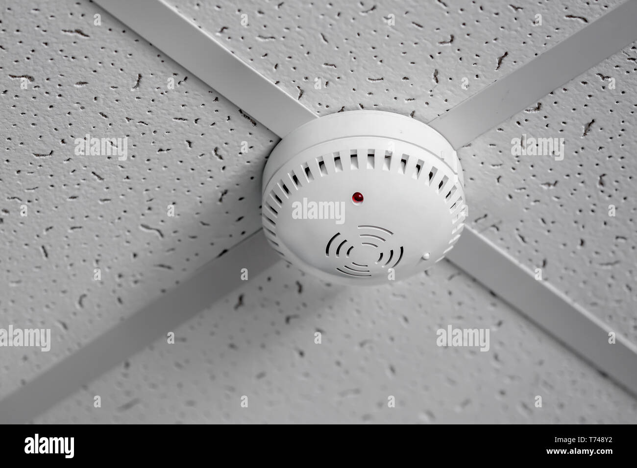 Modern smoke detector on ceiling indoors Stock Photo - Alamy