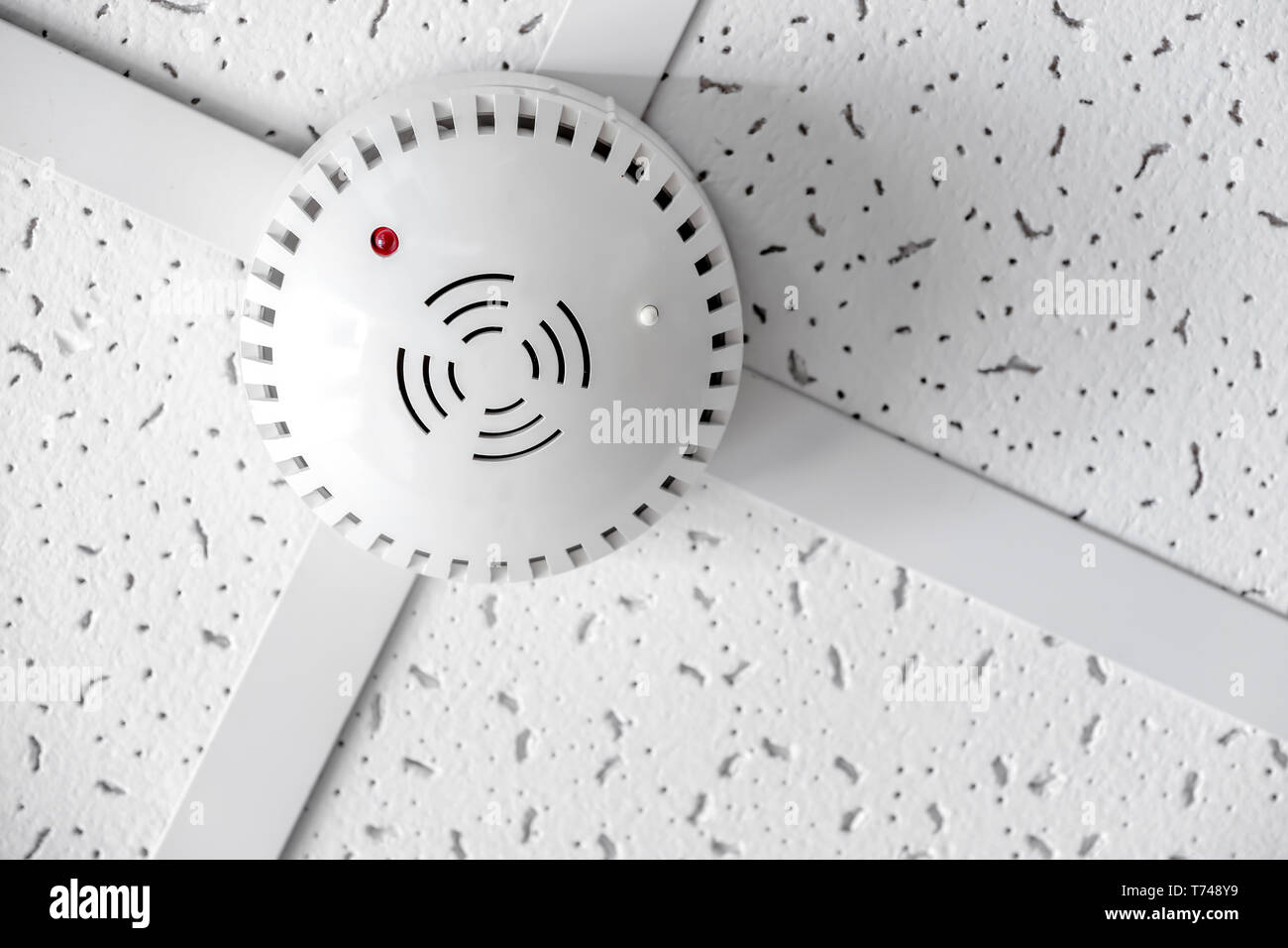 Modern smoke detector on ceiling indoors Stock Photo - Alamy