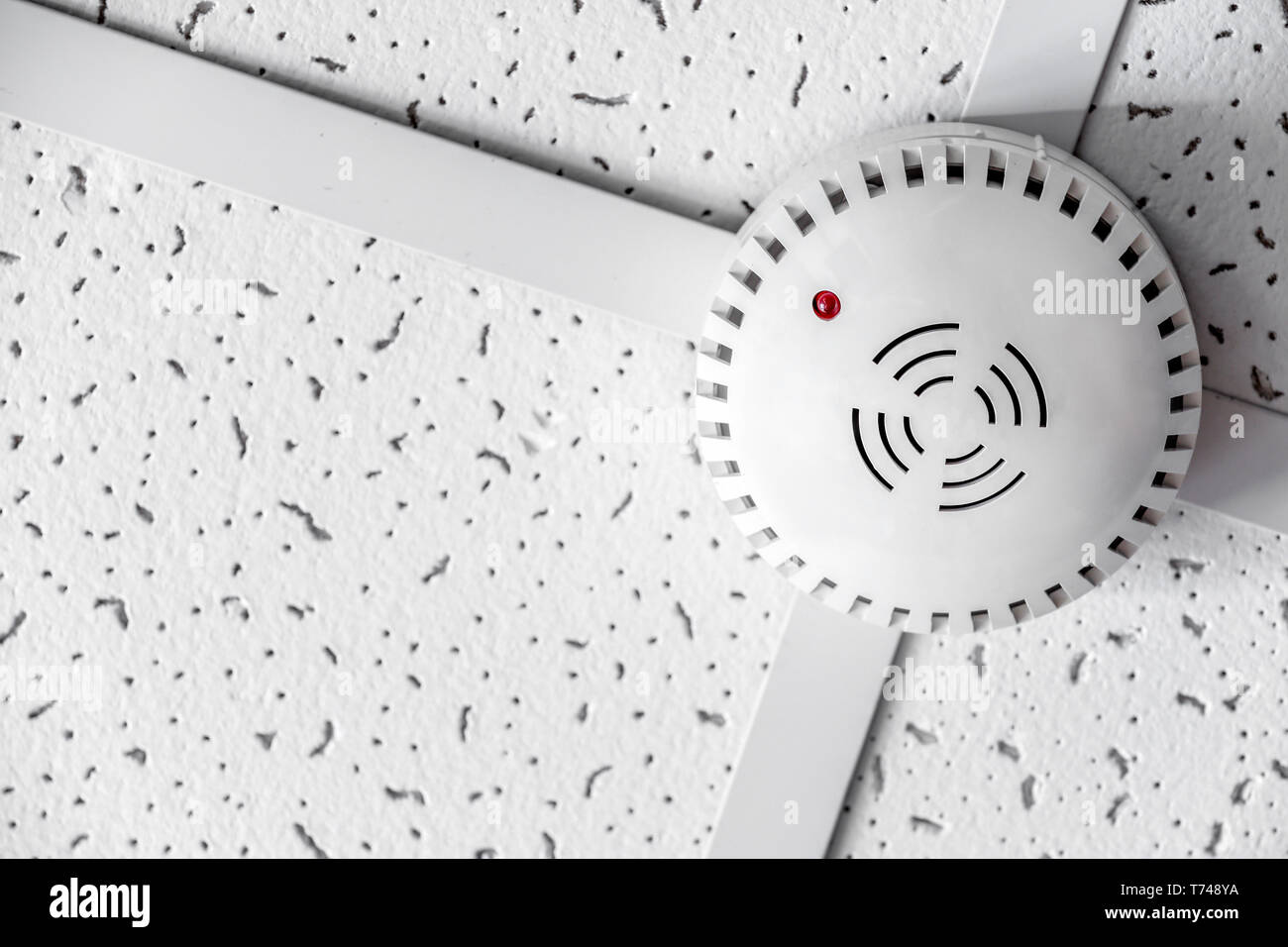 Modern smoke detector on ceiling indoors Stock Photo - Alamy