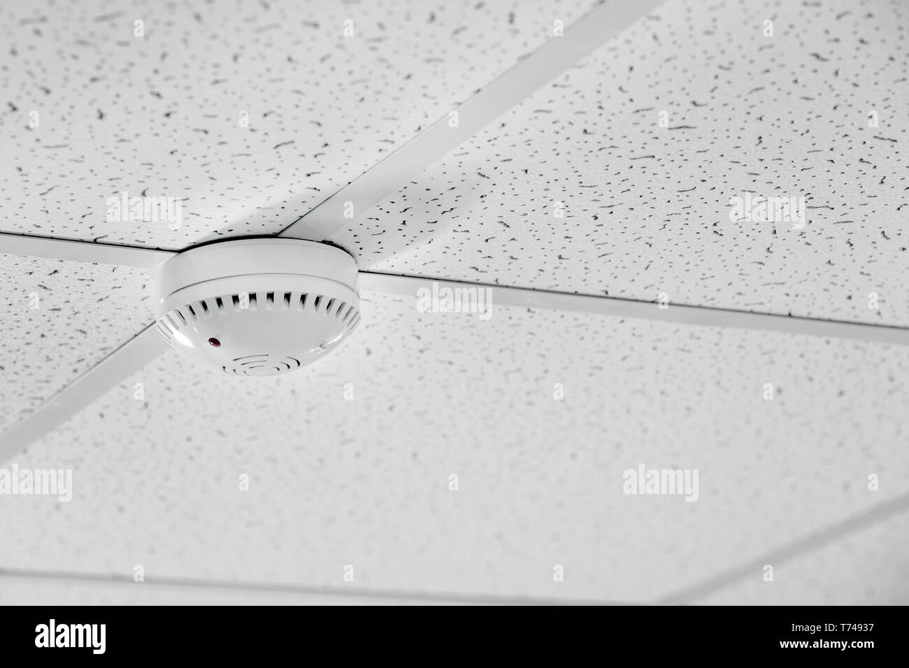Modern smoke detector on ceiling indoors Stock Photo - Alamy
