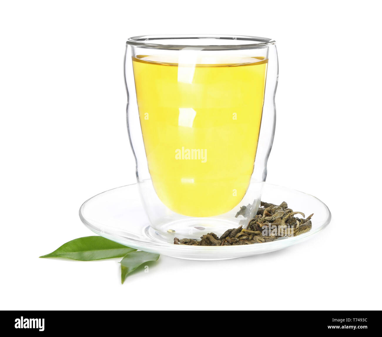 Glass with delicious green tea on white background Stock Photo - Alamy