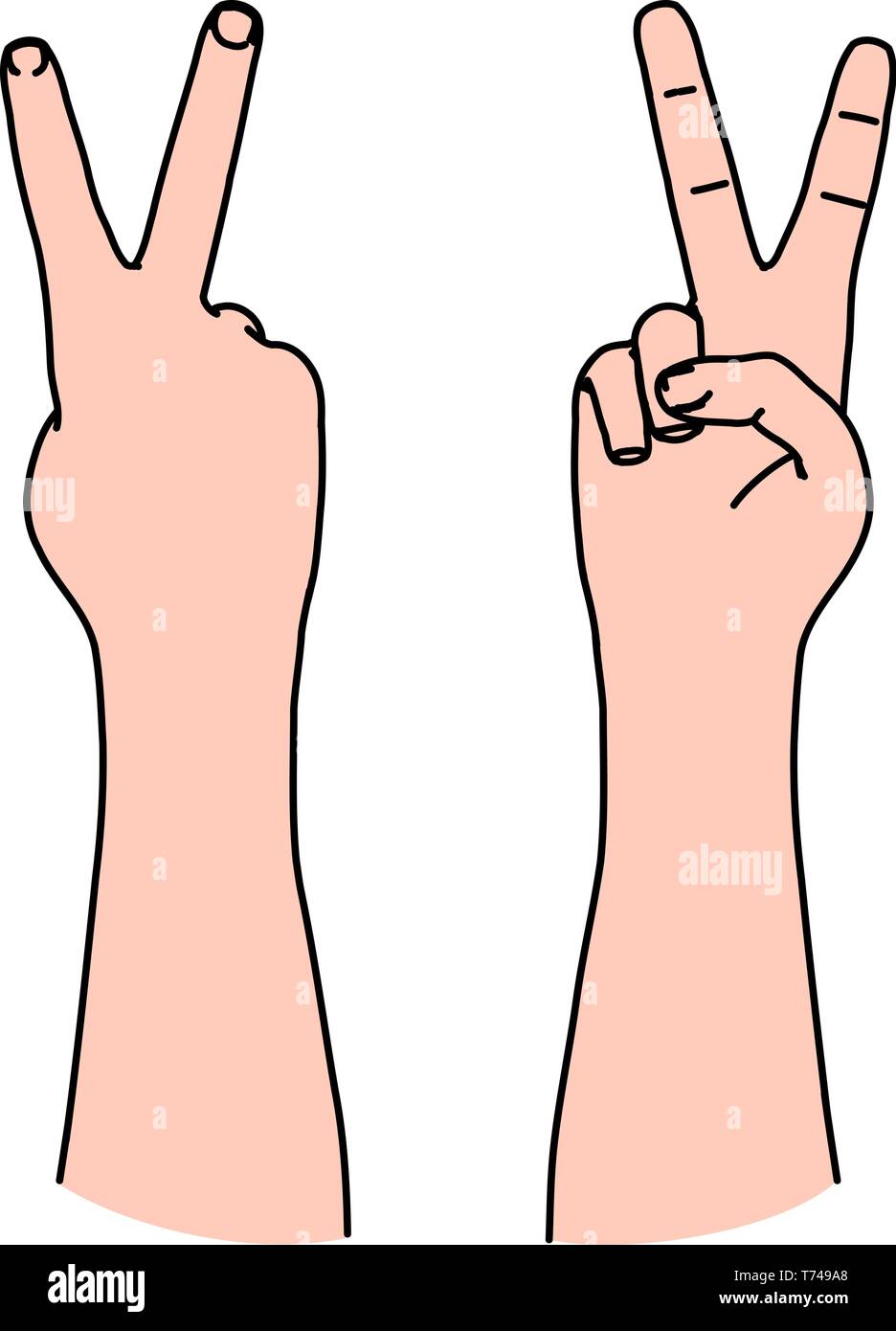 Letter V by two fingers as Victory symbol and sign of peace, number 2 ...