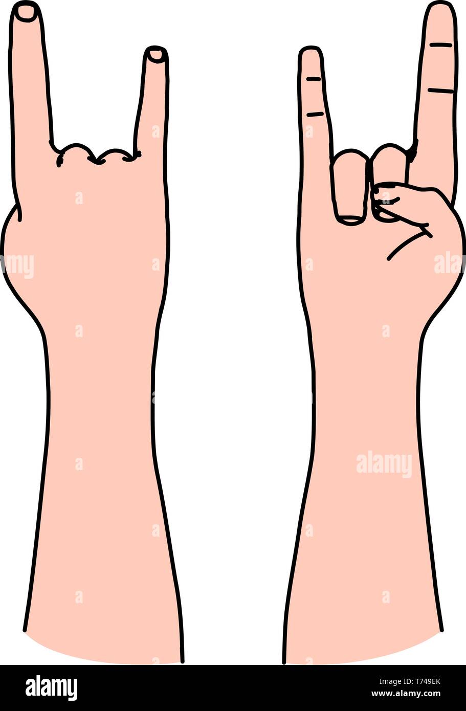 Human hand with two sticking fingers as horn sign and symbol of punk or ...