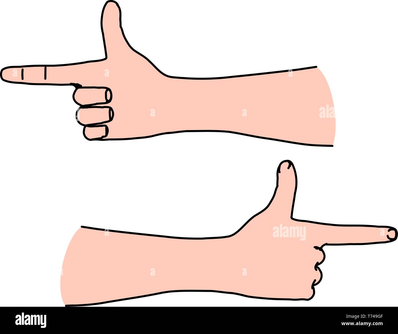 Horizontal hand with human index finger directing the way forward or ...
