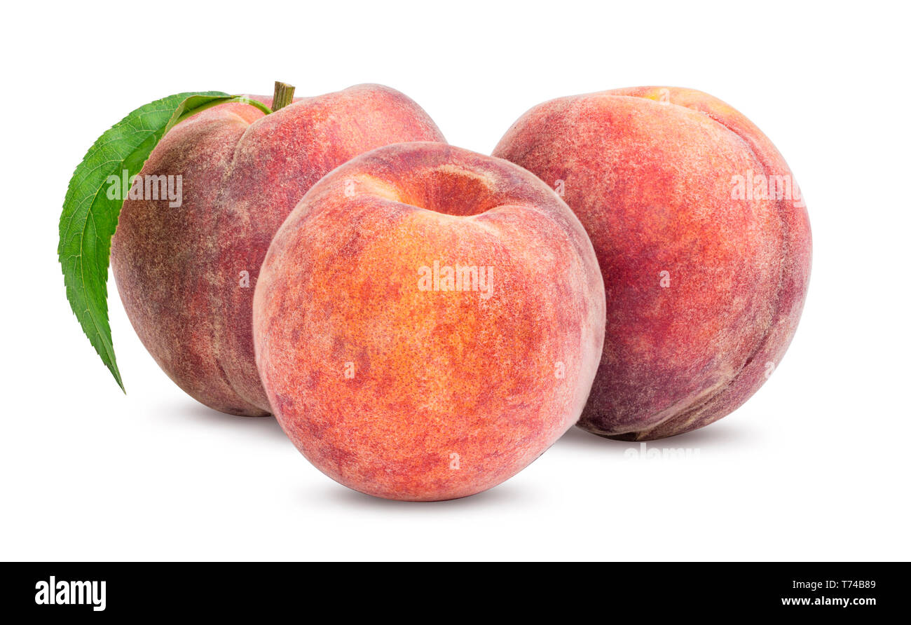 Three ripe peach isolated on white background Stock Photo - Alamy