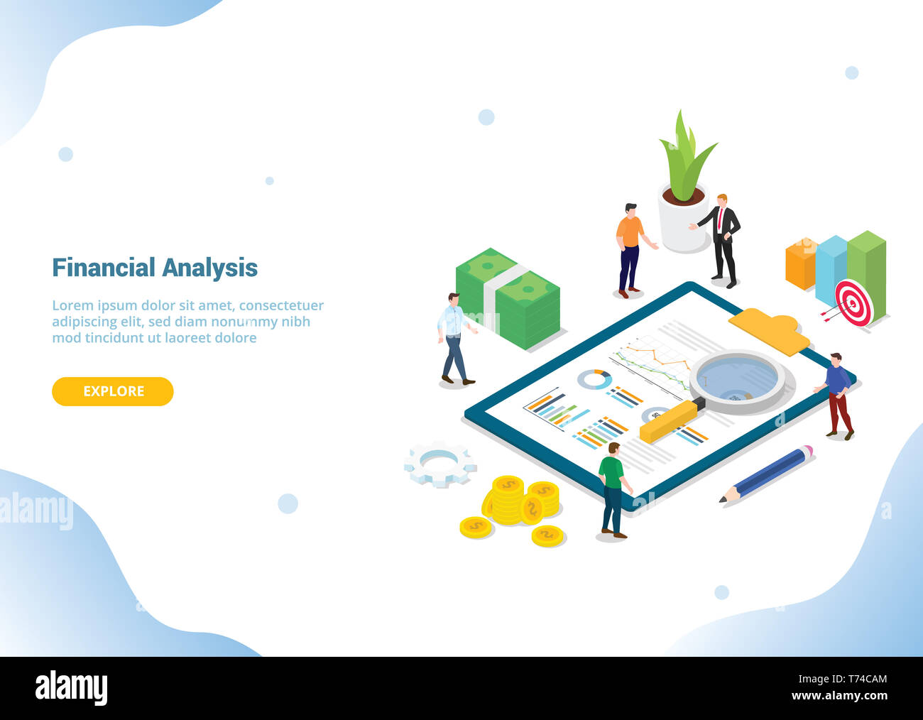 financial research analysis isometric 3d for website template landing ...