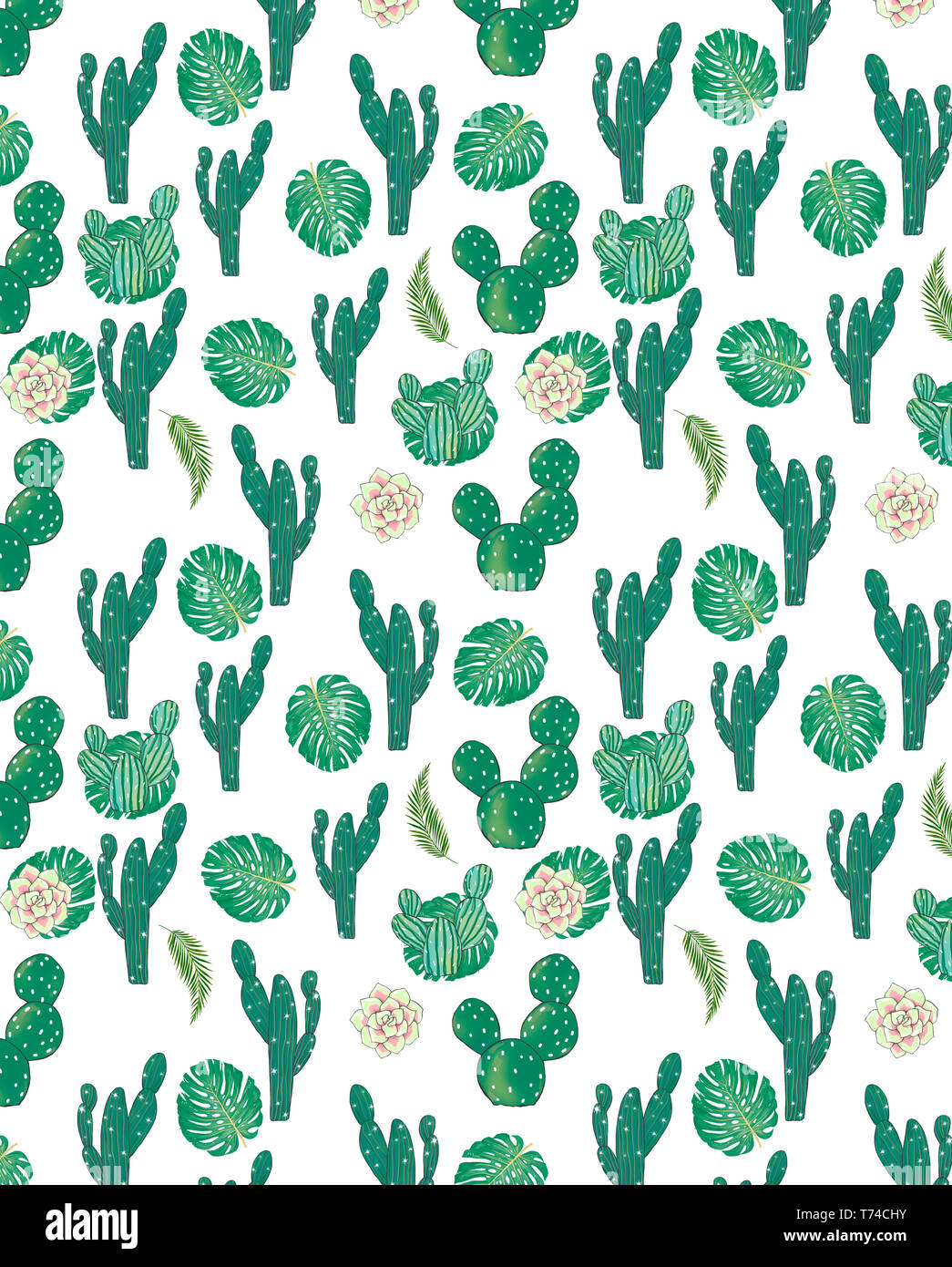 beautiful pattern with cactus. Bright repeated texture with green ...