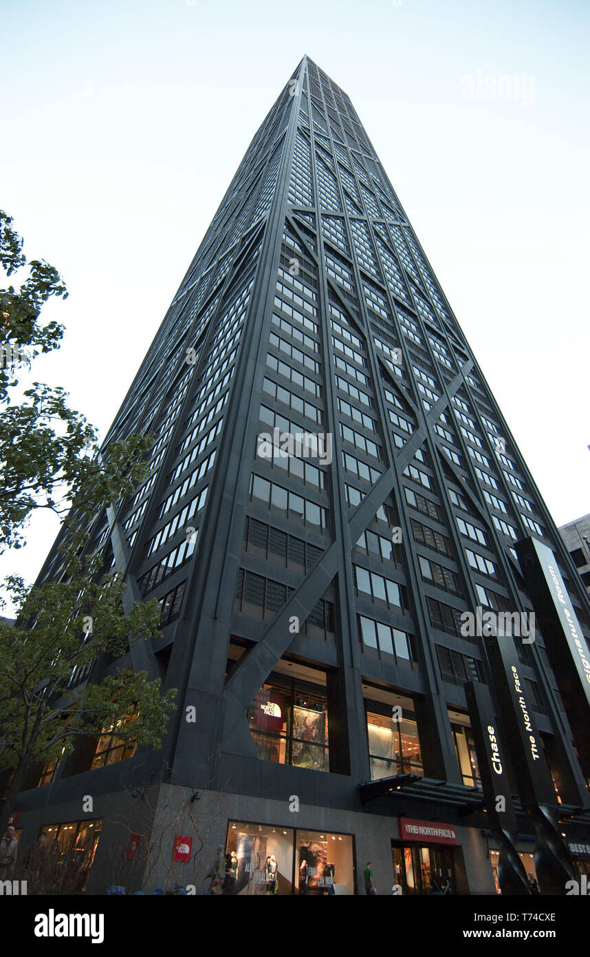 Chicago, Illinois, USA - 2019: Ground level view of the John Hancock ...